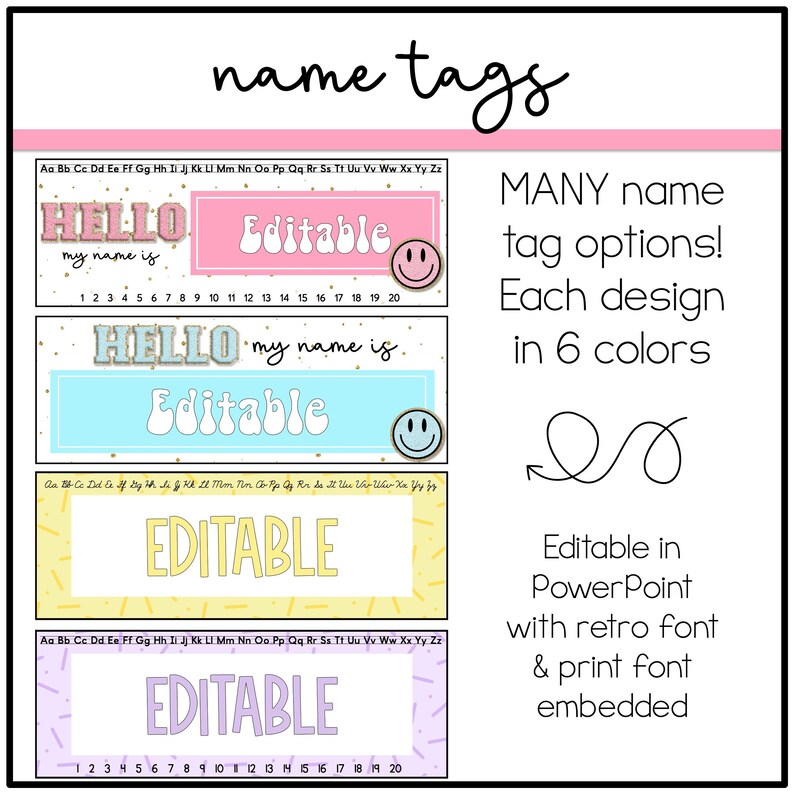 Retro Pastel Name Tags Classroom Labels Editable - Etsy