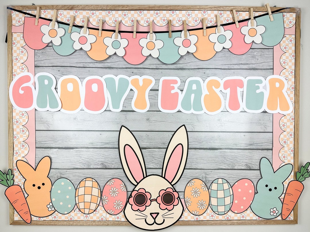 Easter Bulletin Board, Printable Easter Classroom Decor, Retro Groovy ...