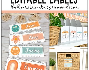 Classroom Name Tags, Summer Classroom Decor, Retro Name Plate for Desk ...
