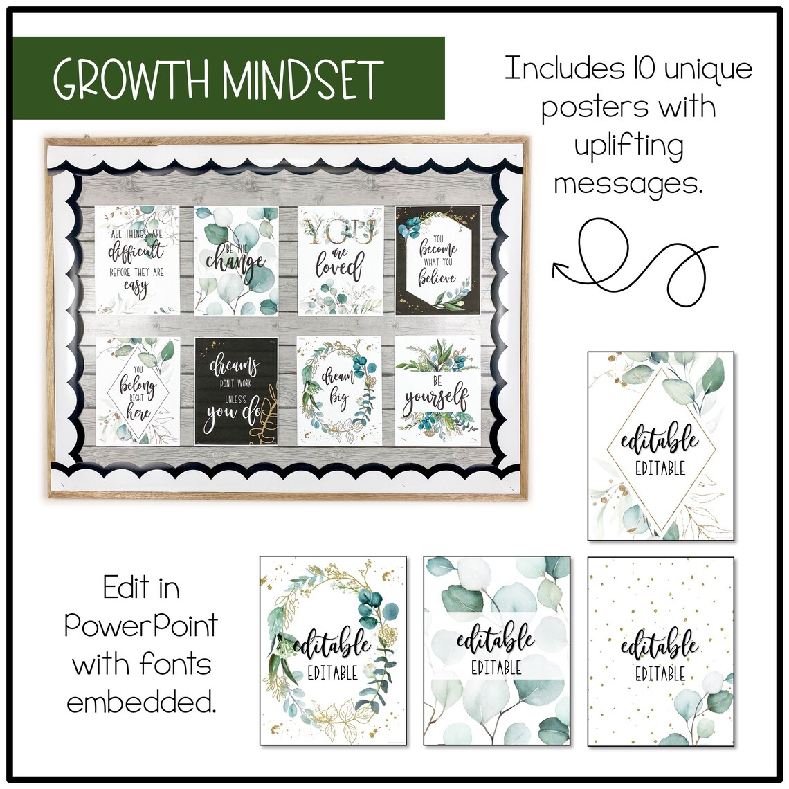 Eucalyptus and Gold Classroom Decor Bundle Editable - Etsy Canada