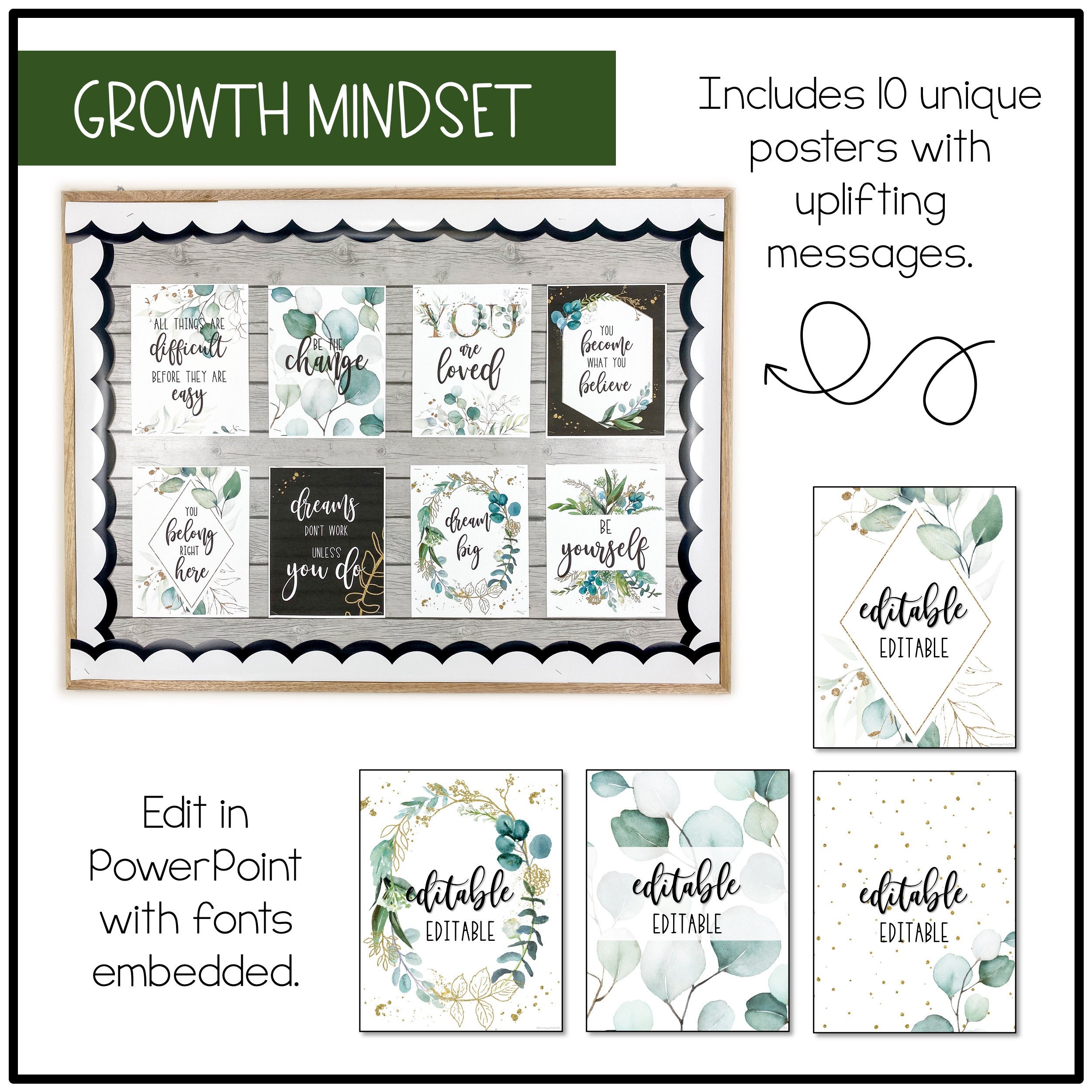 Eucalyptus and Gold Classroom Decor Bundle Editable - Etsy Australia