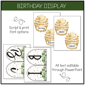 Eucalyptus and Gold Birthday Display | Bulletin Board | Botanical ...