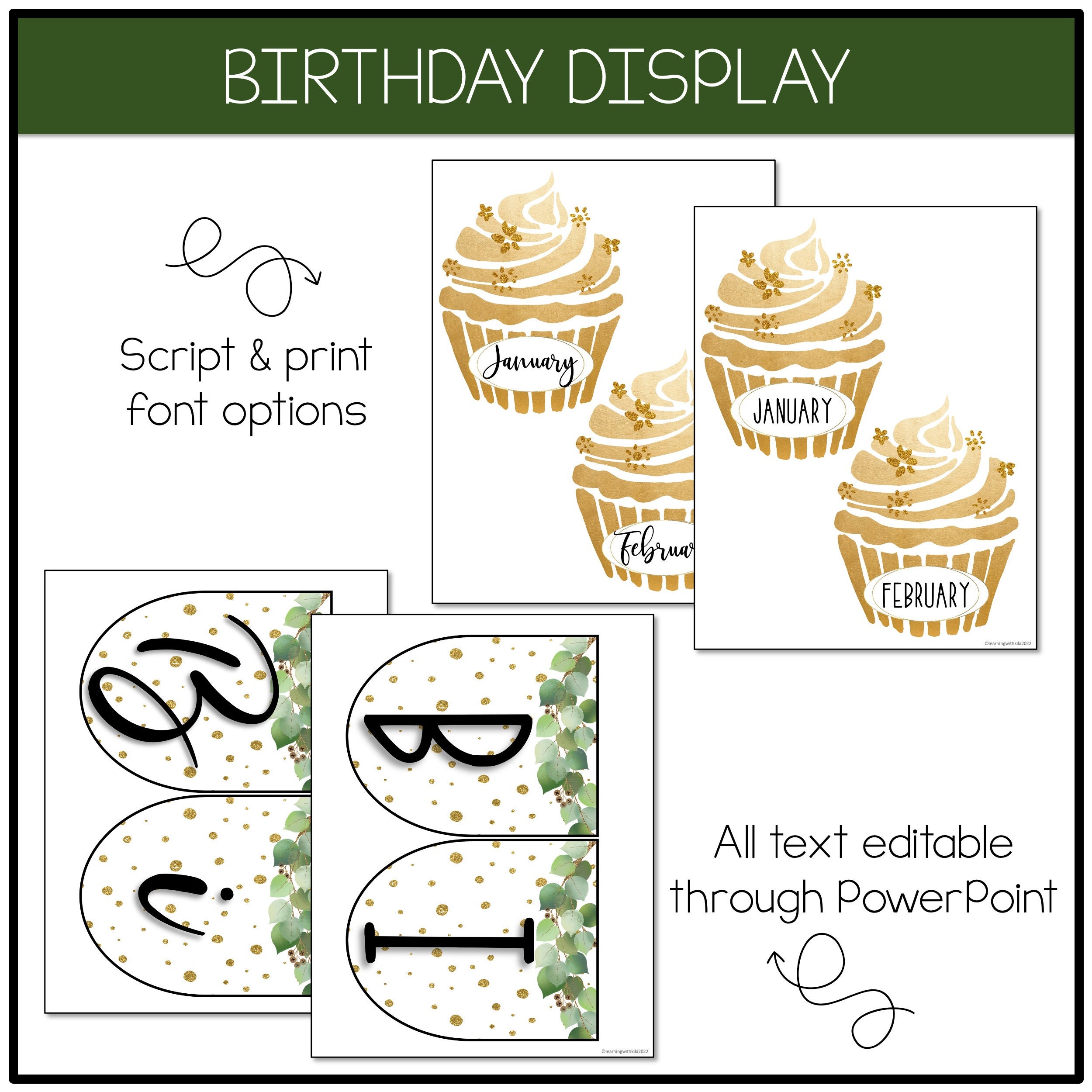 Eucalyptus and Gold Birthday Display Bulletin Board - Etsy