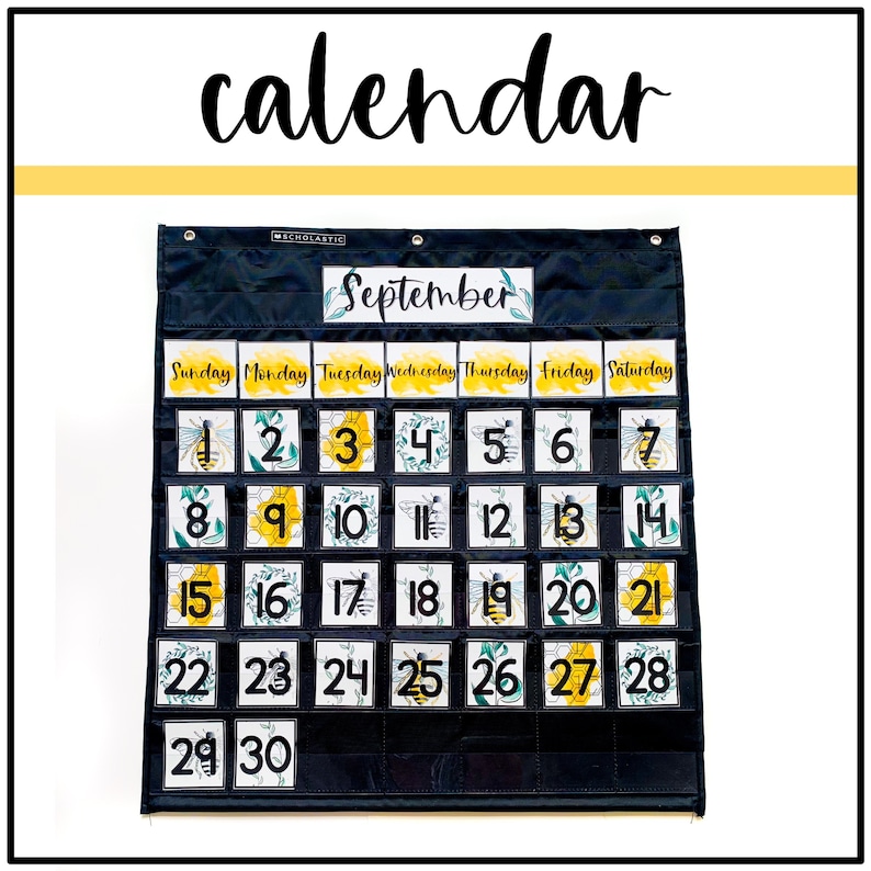 Bee Classroom Decor Calendar Pocket Chart Editable - Etsy