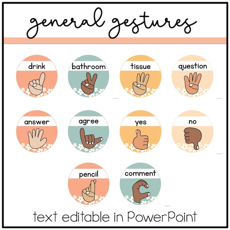 Boho Retro Classroom Hand Signals Daisy Classroom Decor - Etsy