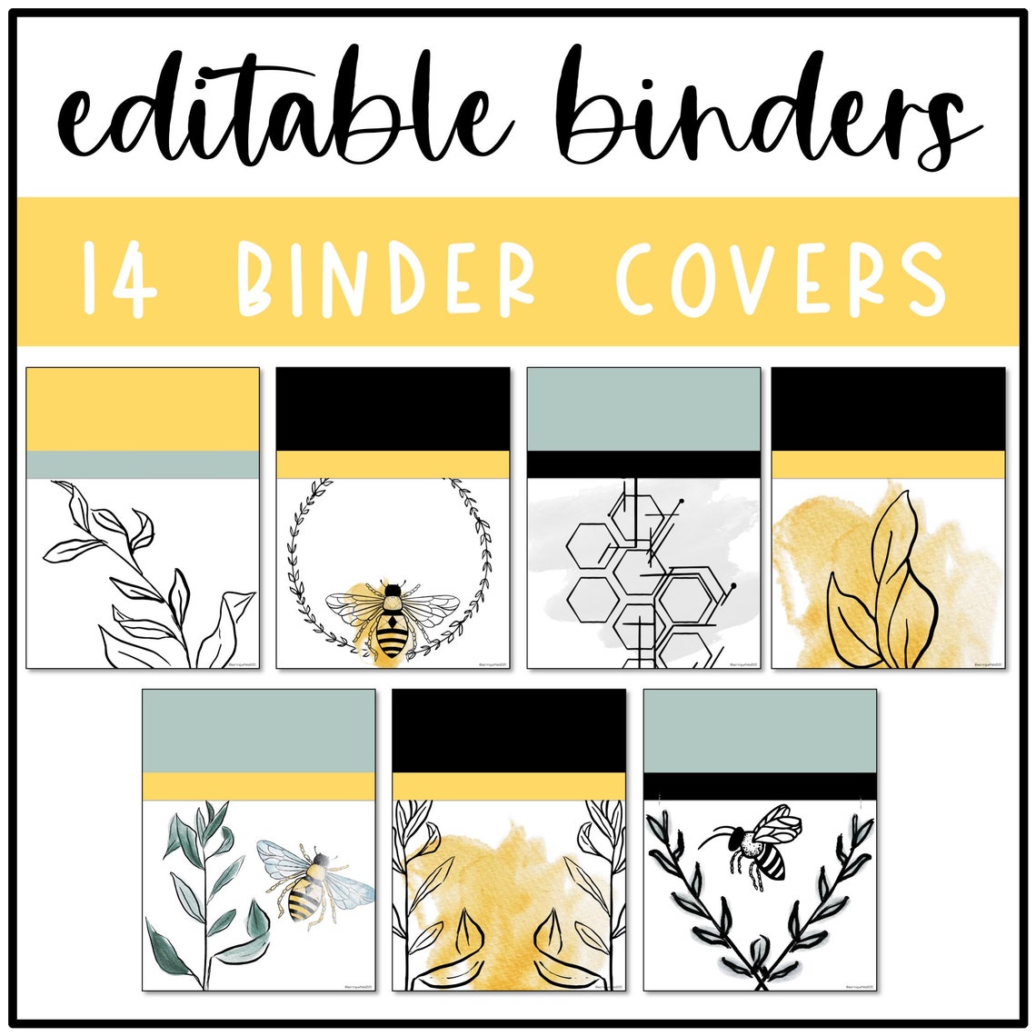 Bee Binder Covers Editable Bee and Eucalyptus Classroom - Etsy