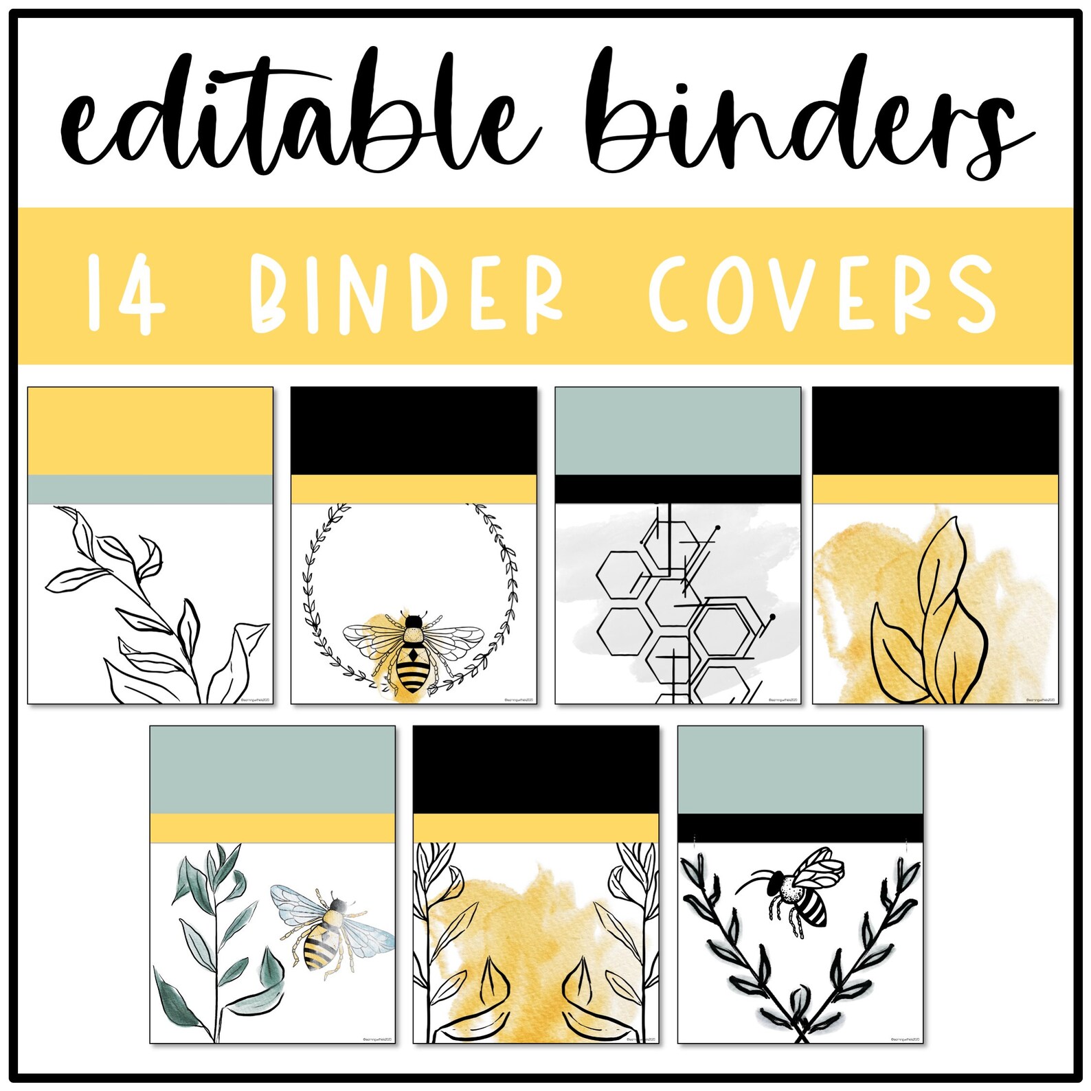 Bee Binder Covers Editable Bee and Eucalyptus Classroom - Etsy