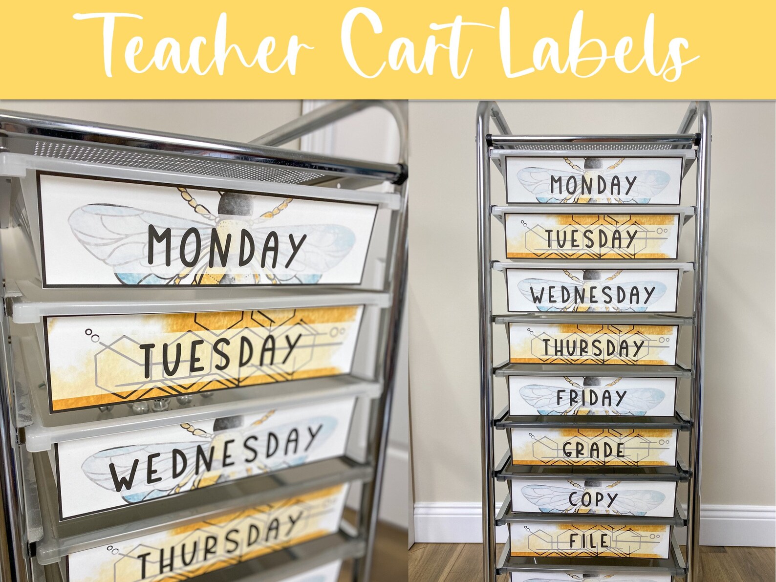 BEE 10 Drawer Rolling Cart Labels Teacher Cart Bee and - Etsy