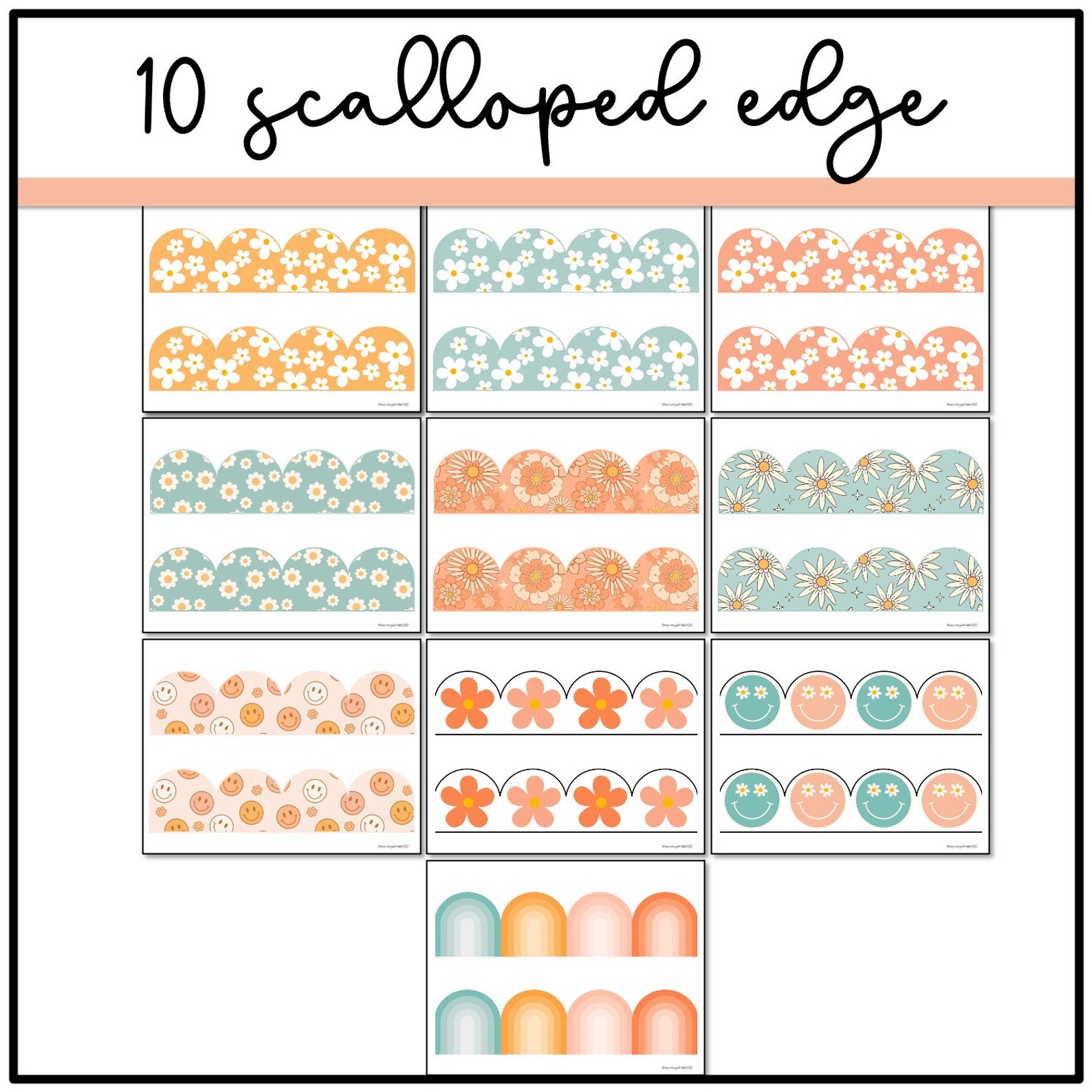 Boho Retro Bulletin Board Borders Daisy - Etsy Australia