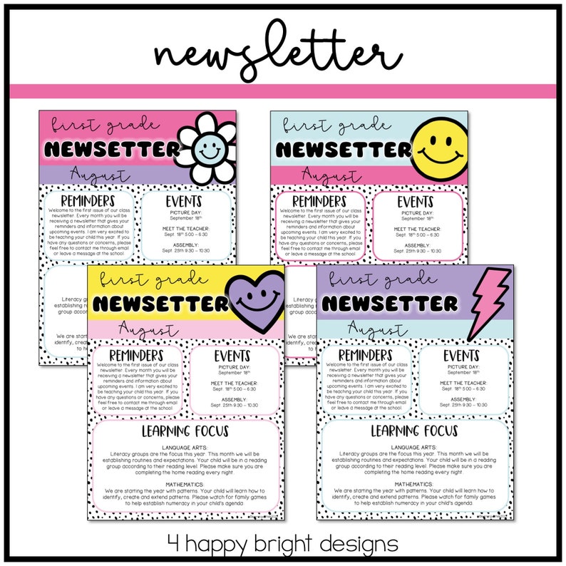 Happy Brights Classroom Newsletter, Template, Bright Classroom Decor - Etsy