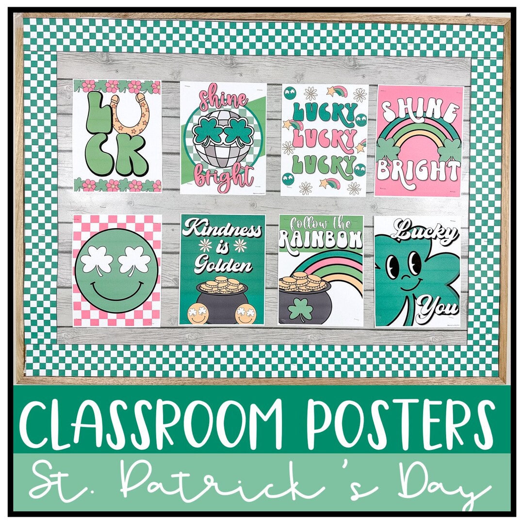 Retro St. Patrick's Day Classroom Posters, March Bulletin Board, Retro ...