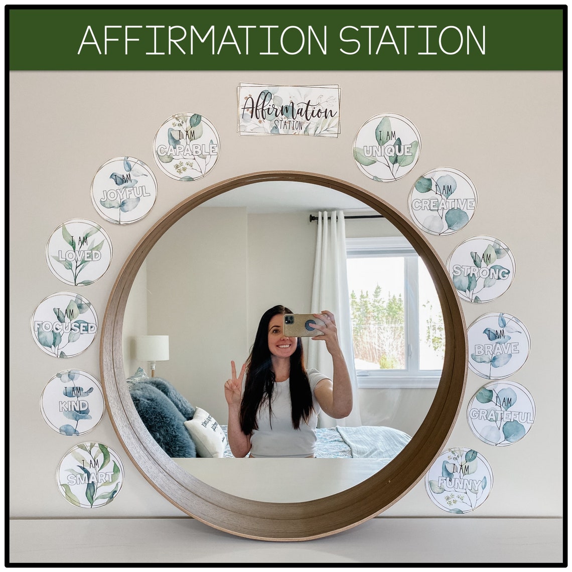 Eucalyptus and Gold Door Display Positive Affirmations - Etsy