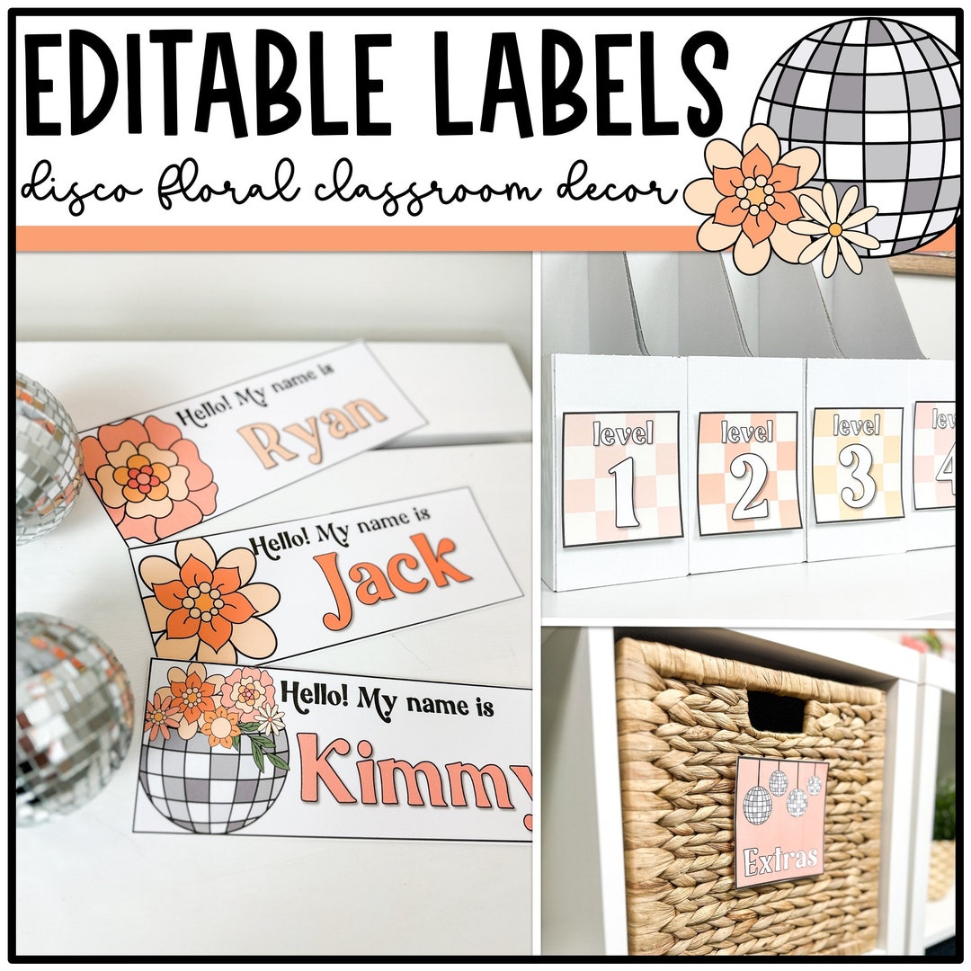 Disco Floral Classroom Labels, Editable, Retro Classroom Decor - Etsy