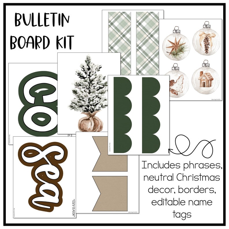 Christmas Bulletin Board Kit Classroom Decor Neutral - Etsy