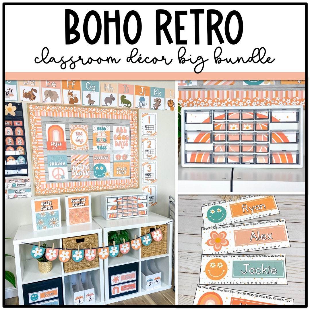 Boho Retro Classroom Decor Bundle | Editable | Groovy | Daisy | Rainbow ...