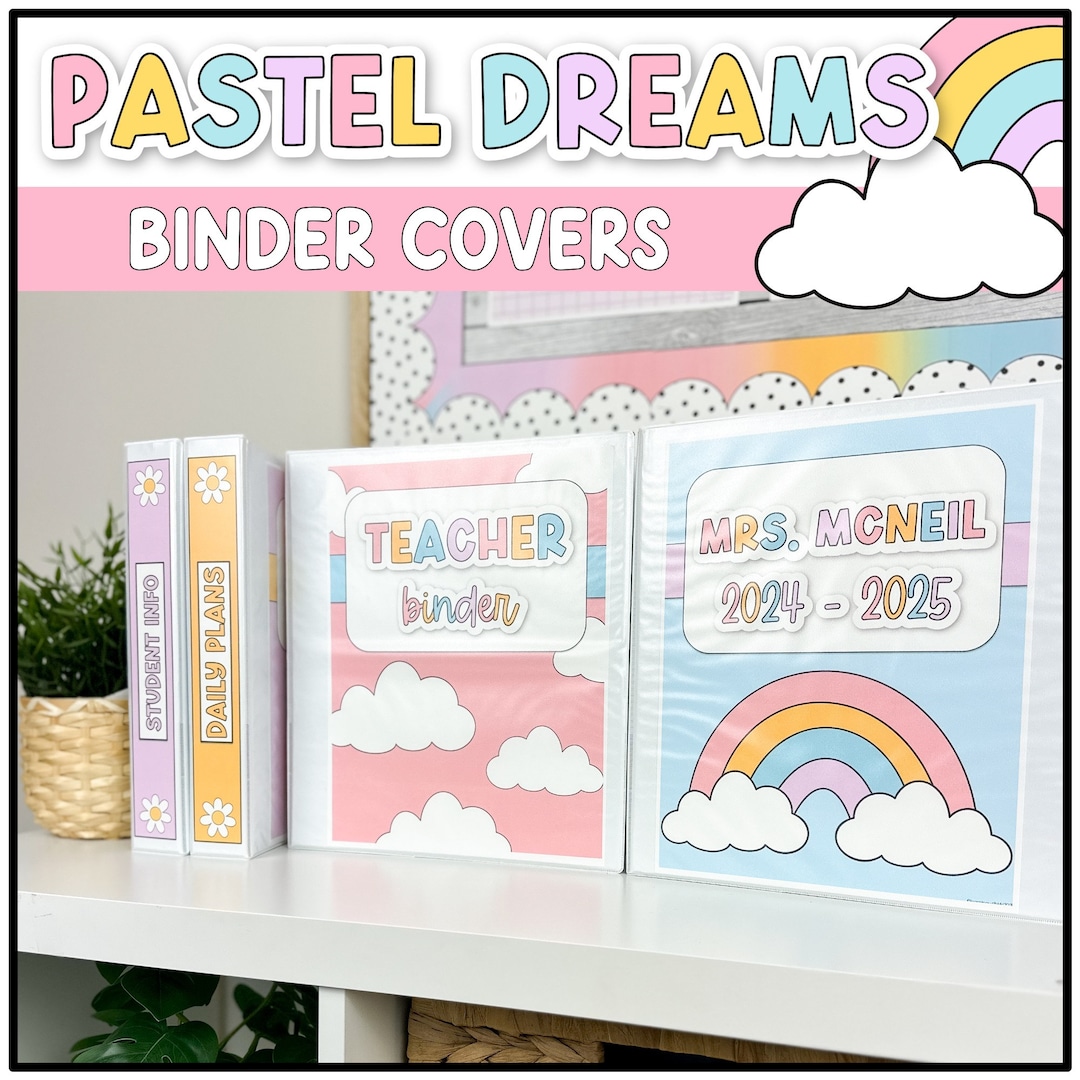 Pastel Dreams Binder Covers | Editable | Cloud Classroom Decor - Etsy