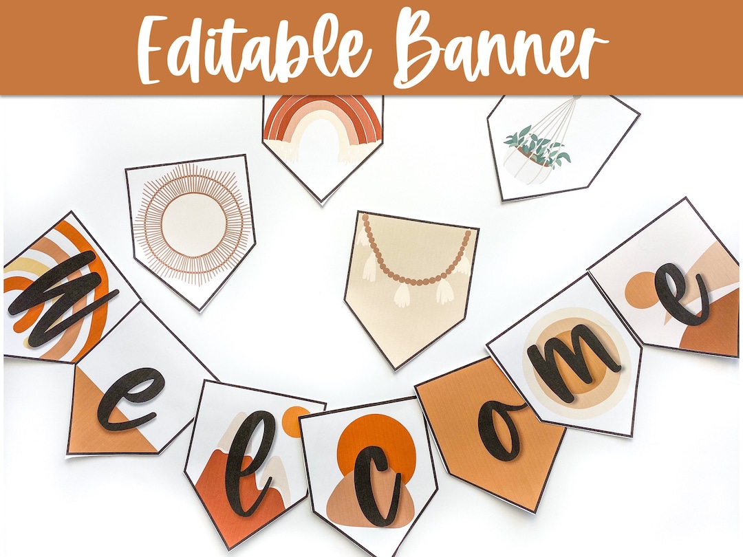 MODERN BOHO Banner Bunting Bulletin Board Desert Neutral Classroom ...