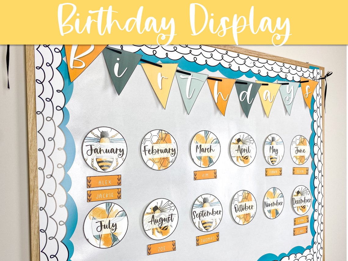 Bee Birthday Display Bulletin Board Bee Eucalyptus - Etsy