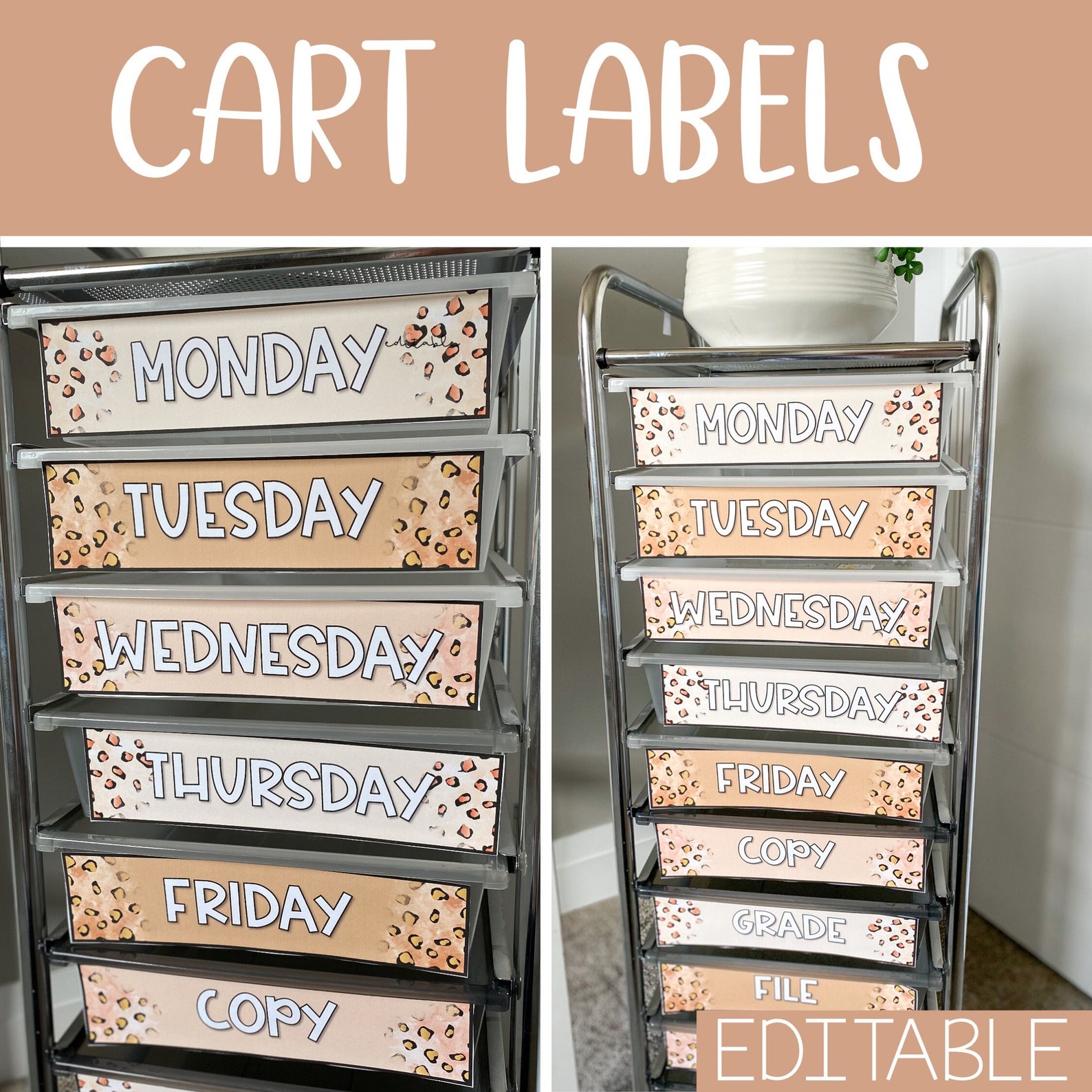 MODERN LEOPARD 10 Drawer Rolling Cart Labels Teacher Cart - Etsy