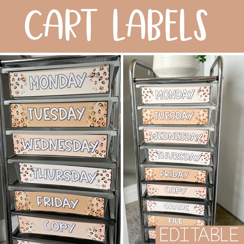 MODERN LEOPARD 10 Drawer Rolling Cart Labels Teacher Cart - Etsy