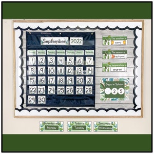 Eucalyptus and Gold Calendar | Pocket Chart | Botanical Classroom Decor ...