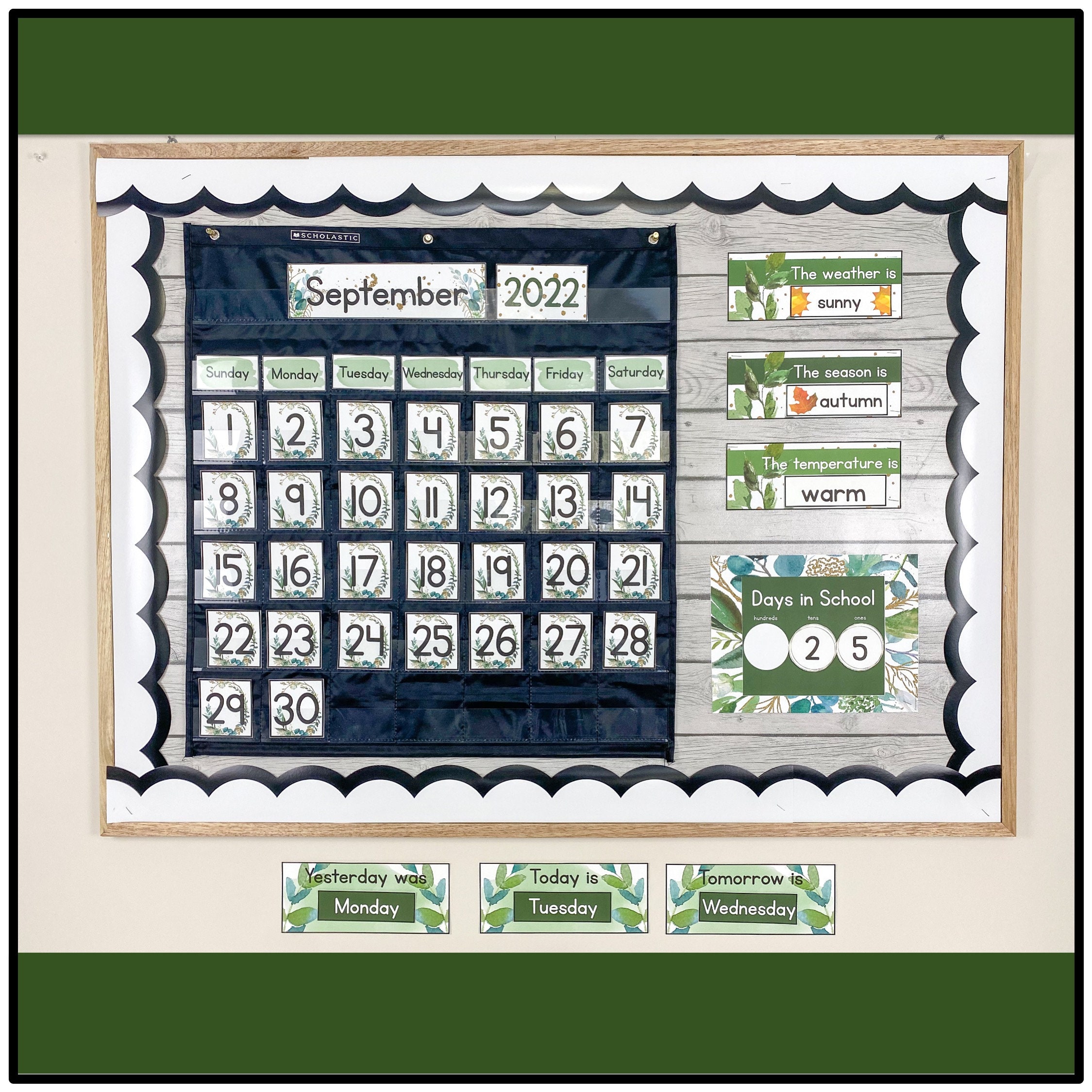 Eucalyptus and Gold Calendar | Pocket Chart | Botanical Classroom Decor ...