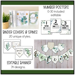 Eucalyptus and Gold Classroom Decor Bundle Editable Botanical - Etsy
