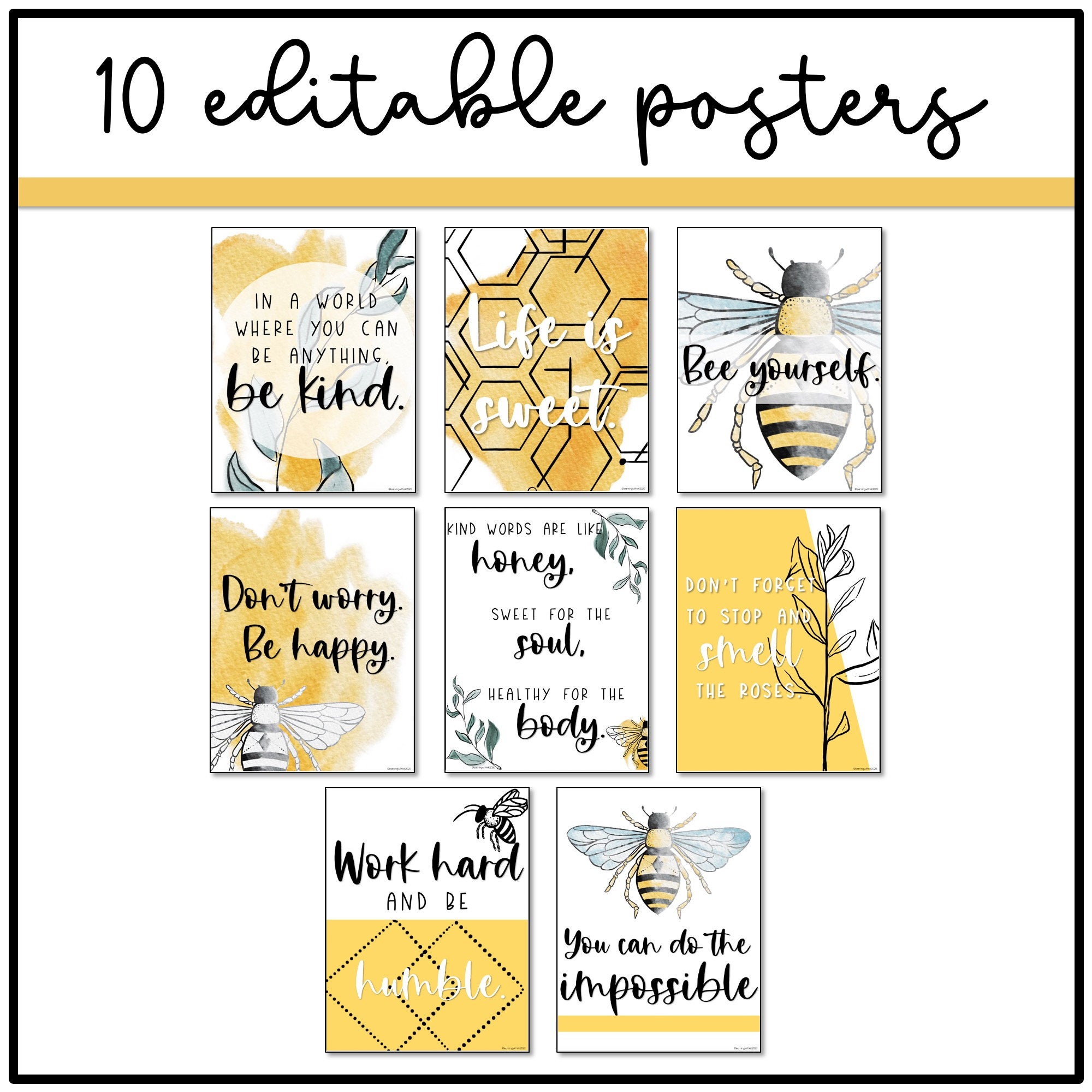 BEE AND BOTANICAL Posters | Growth Mindset | Bee Eucalyptus Classroom ...
