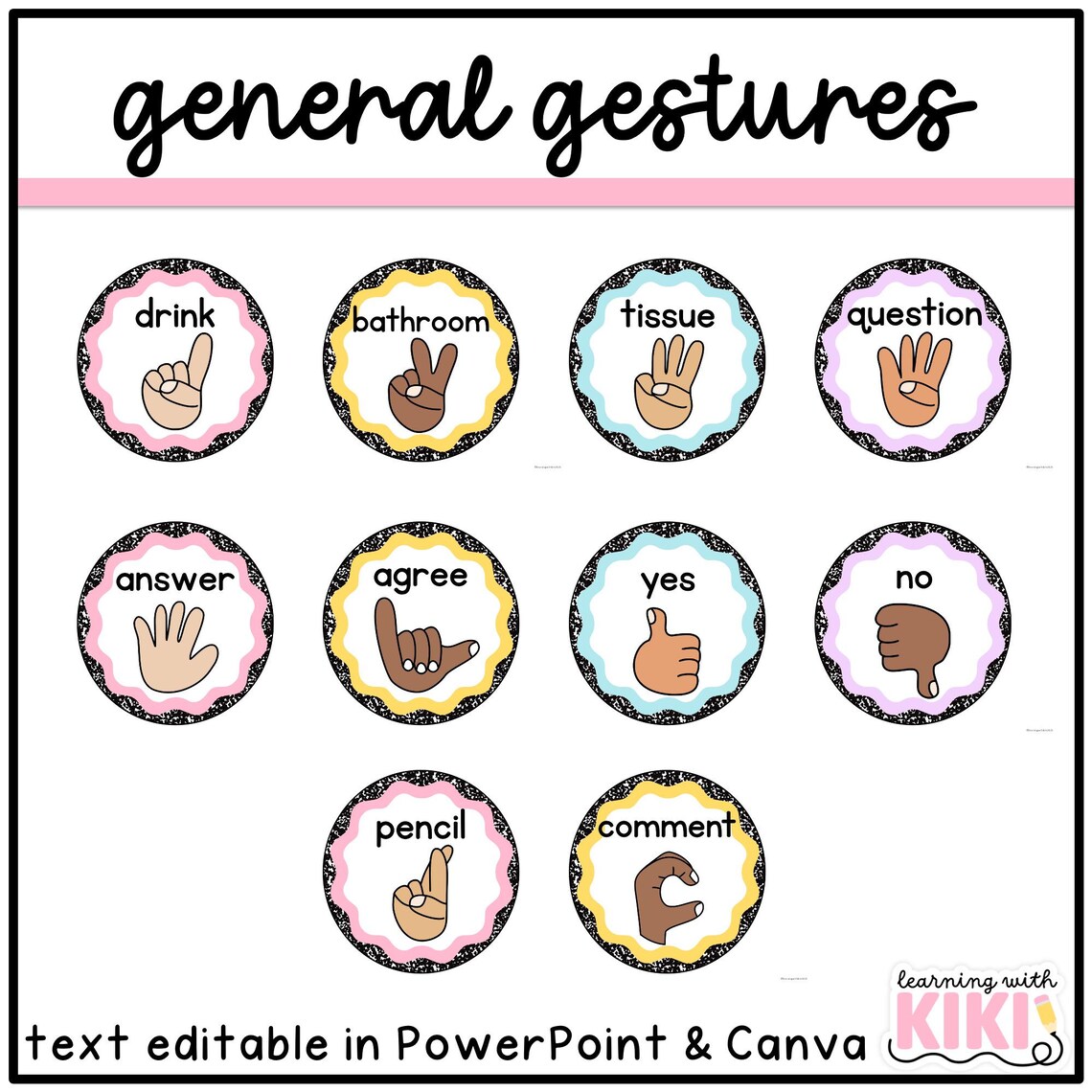 Hand Signals Posters | Composition Notebook Classroom Decor | Editable ...