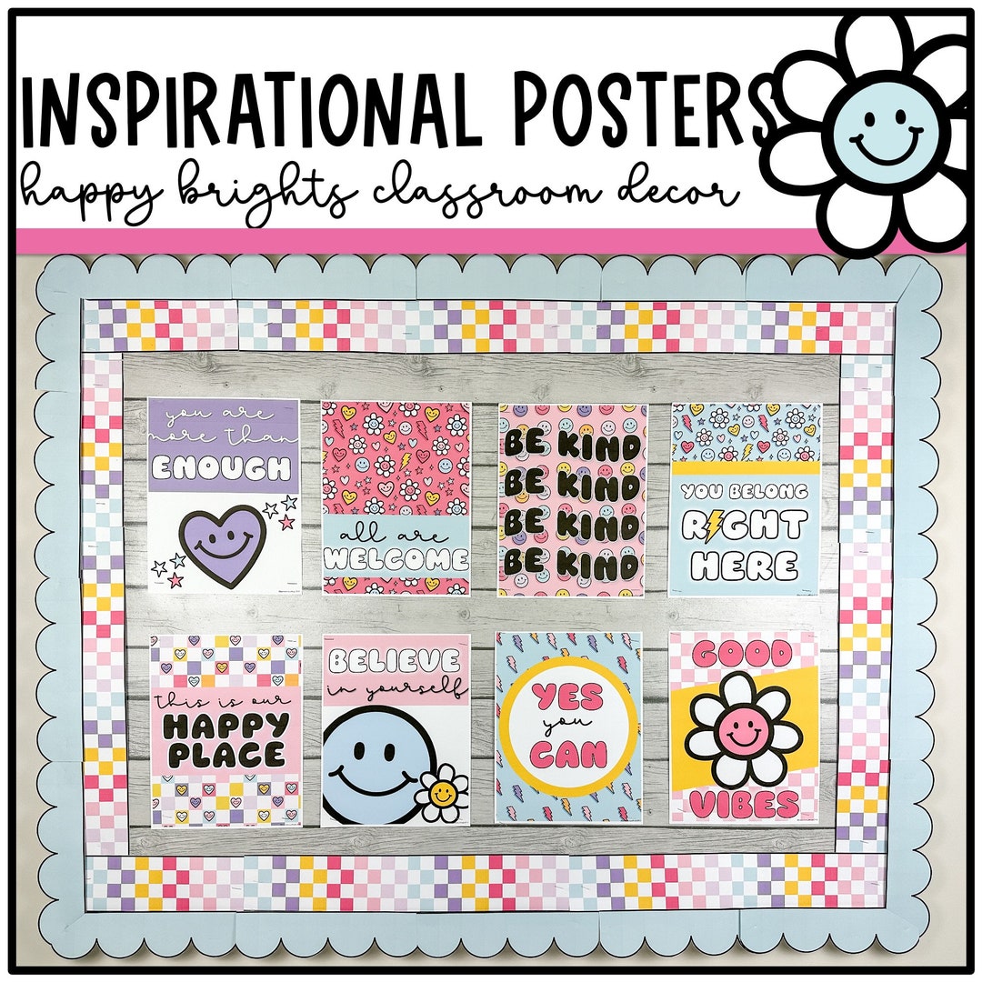 Happy Brights Classroom Posters, Inspirational, Retro Growth Mindset ...