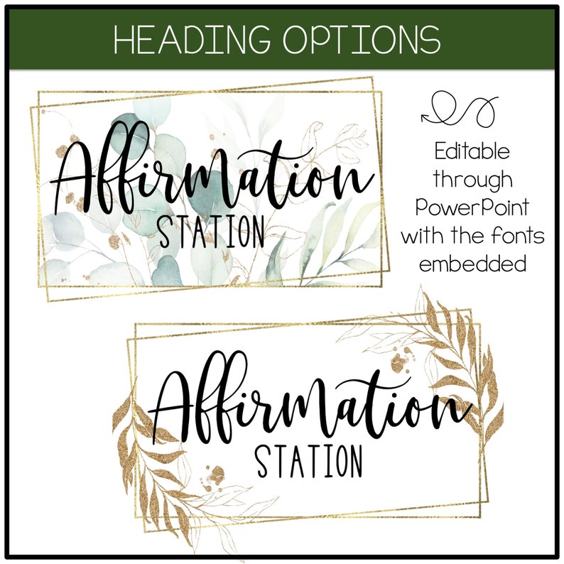 Eucalyptus and Gold Door Display Positive Affirmations - Etsy