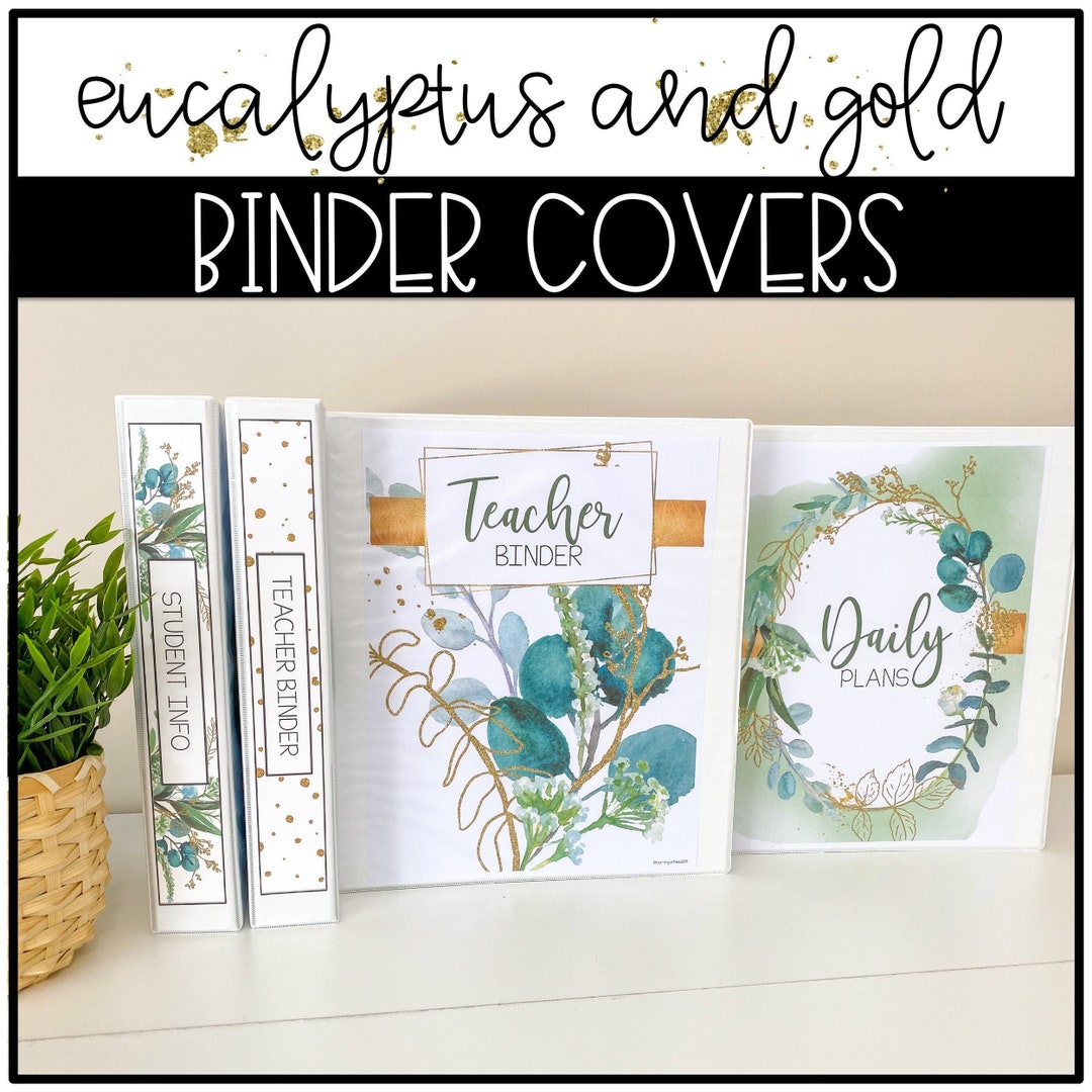 Eucalyptus and Gold Binder Covers Editable Botanical - Etsy