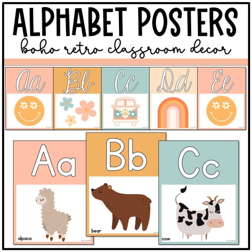 Boho Rainbow Alphabet Posters Print Alphabet Cursive - Etsy