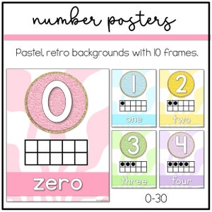 Retro Pastel Number Posters | Varsity Patch Classroom Decor - Etsy