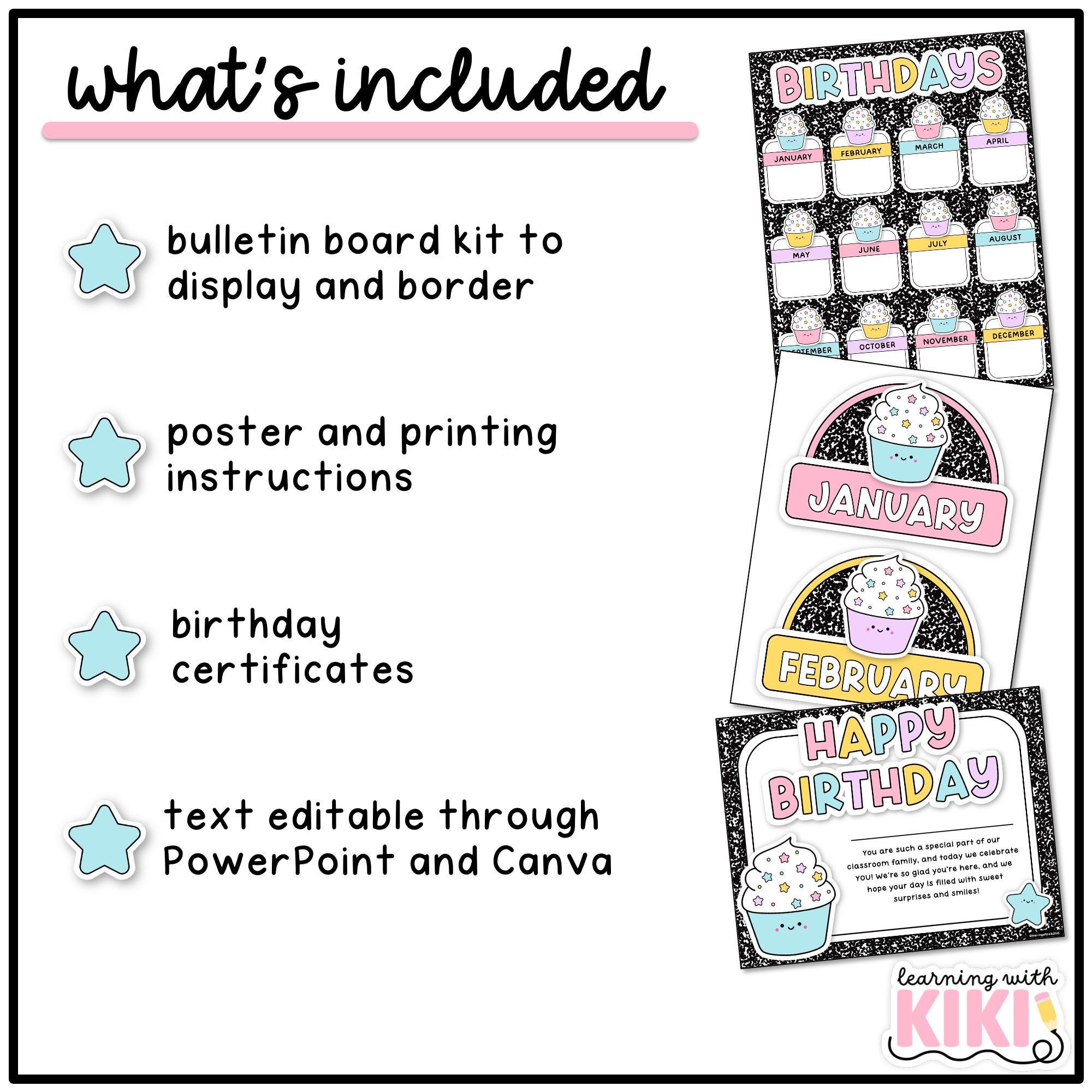 Composition Notebook Birthday Bulletin Board | Pastel Birthday Chart ...