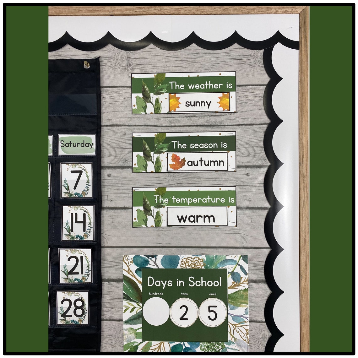 Eucalyptus and Gold Calendar Pocket Chart Botanical - Etsy