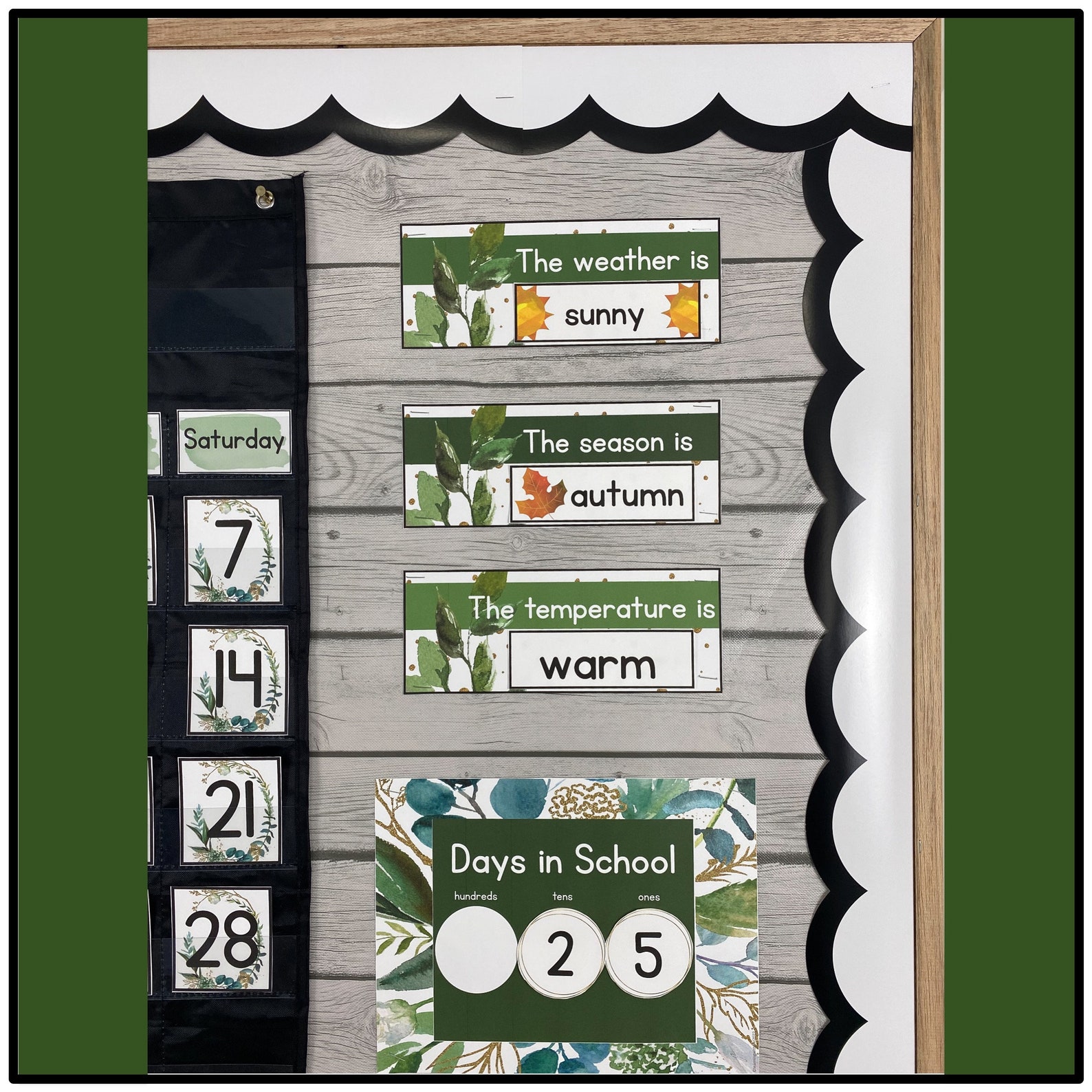 Eucalyptus and Gold Calendar | Pocket Chart | Botanical Classroom Decor ...