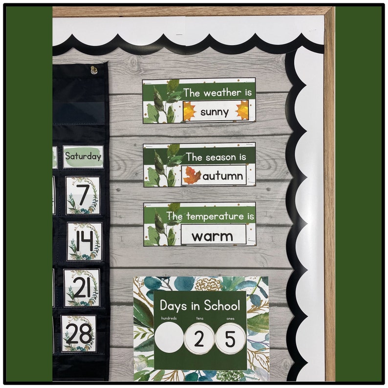 Eucalyptus and Gold Calendar Pocket Chart Botanical - Etsy