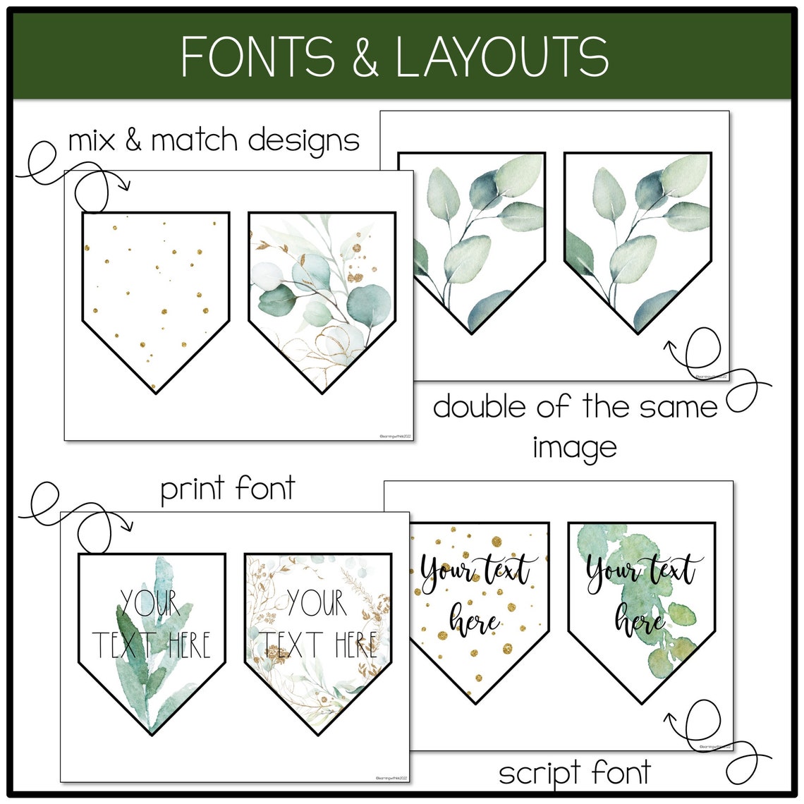 Eucalyptus and Gold Banner Bunting Bulletin Board - Etsy