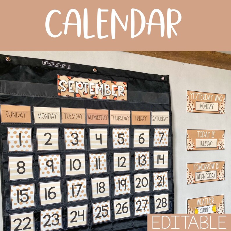 MODERN LEOPARD Calendar Pocket Chart Cheetah Classroom - Etsy