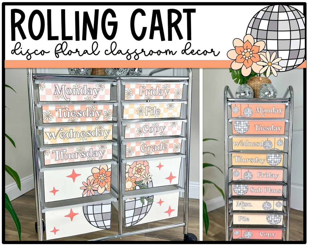 Retro 10 Drawer Rolling Cart Label Retro Cart Labels Groovy - Etsy