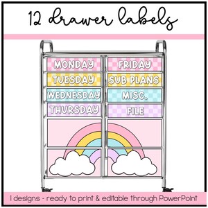 Pastel 10 and 12 Drawer Rolling Cart Labels | Teacher Cart | Classroom ...