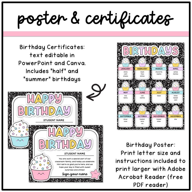 Composition Notebook Birthday Bulletin Board | Pastel Birthday Chart ...