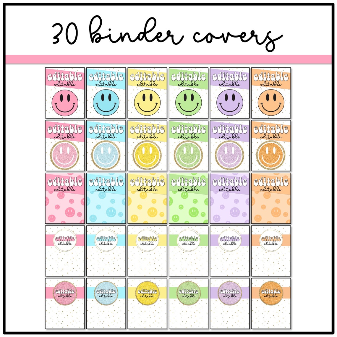 Retro Pastel Binder Covers Editable Happy Classroom Decor - Etsy