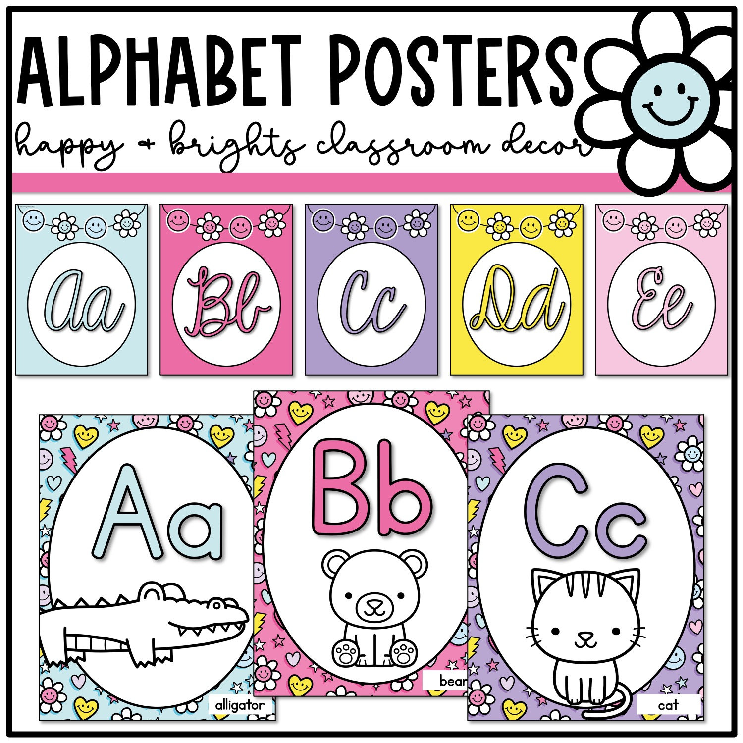 Happy Brights Alphabet Posters | Bright Classroom Decor - Etsy