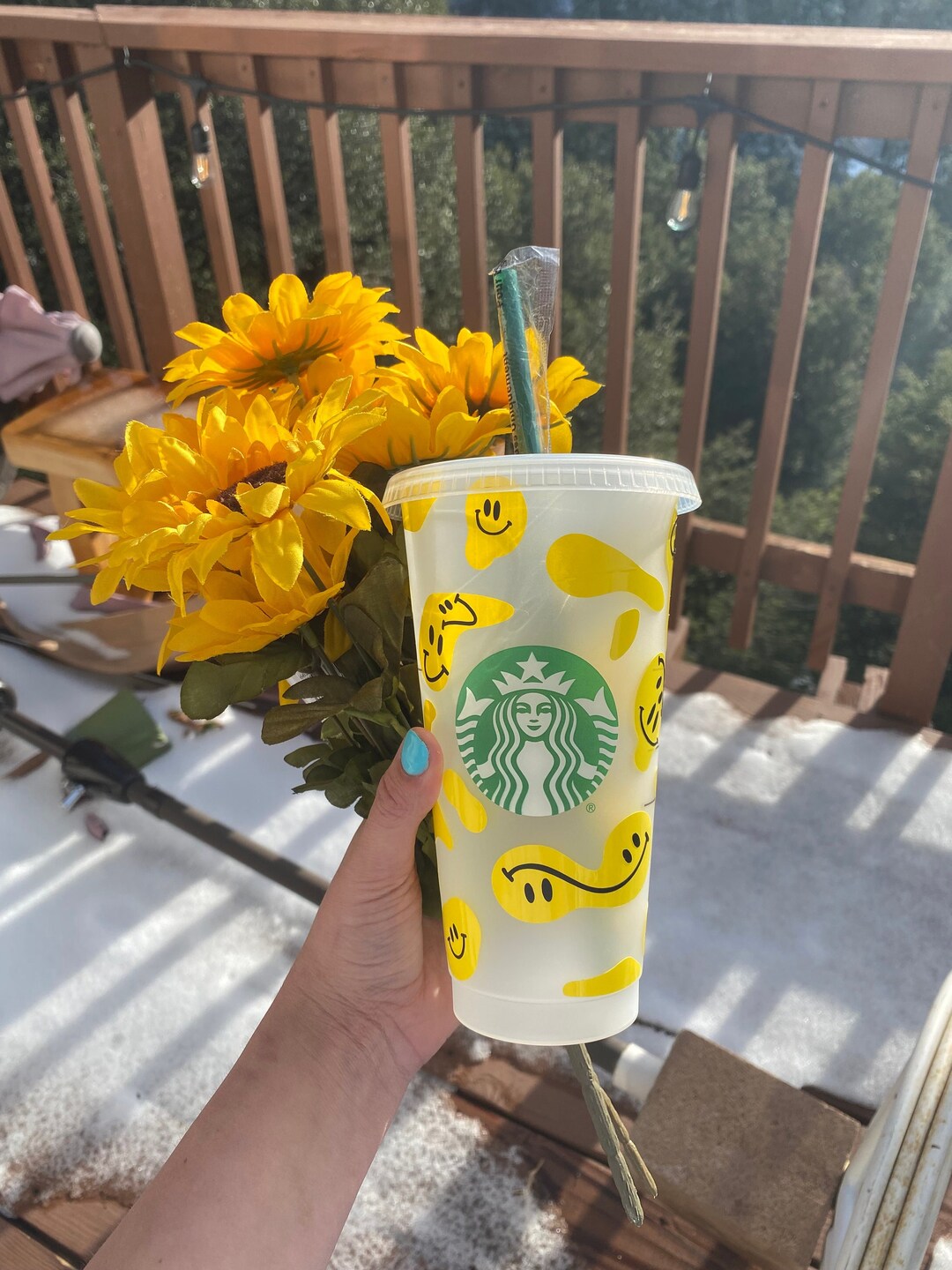 Smiley-face 24oz Starbucks Reusable Cup - Etsy