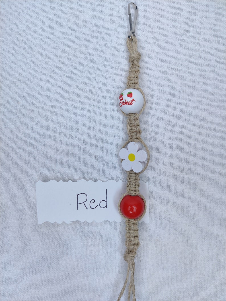 Hemp Keychain With Strawberry Themed Wooden Beads - Etsy
