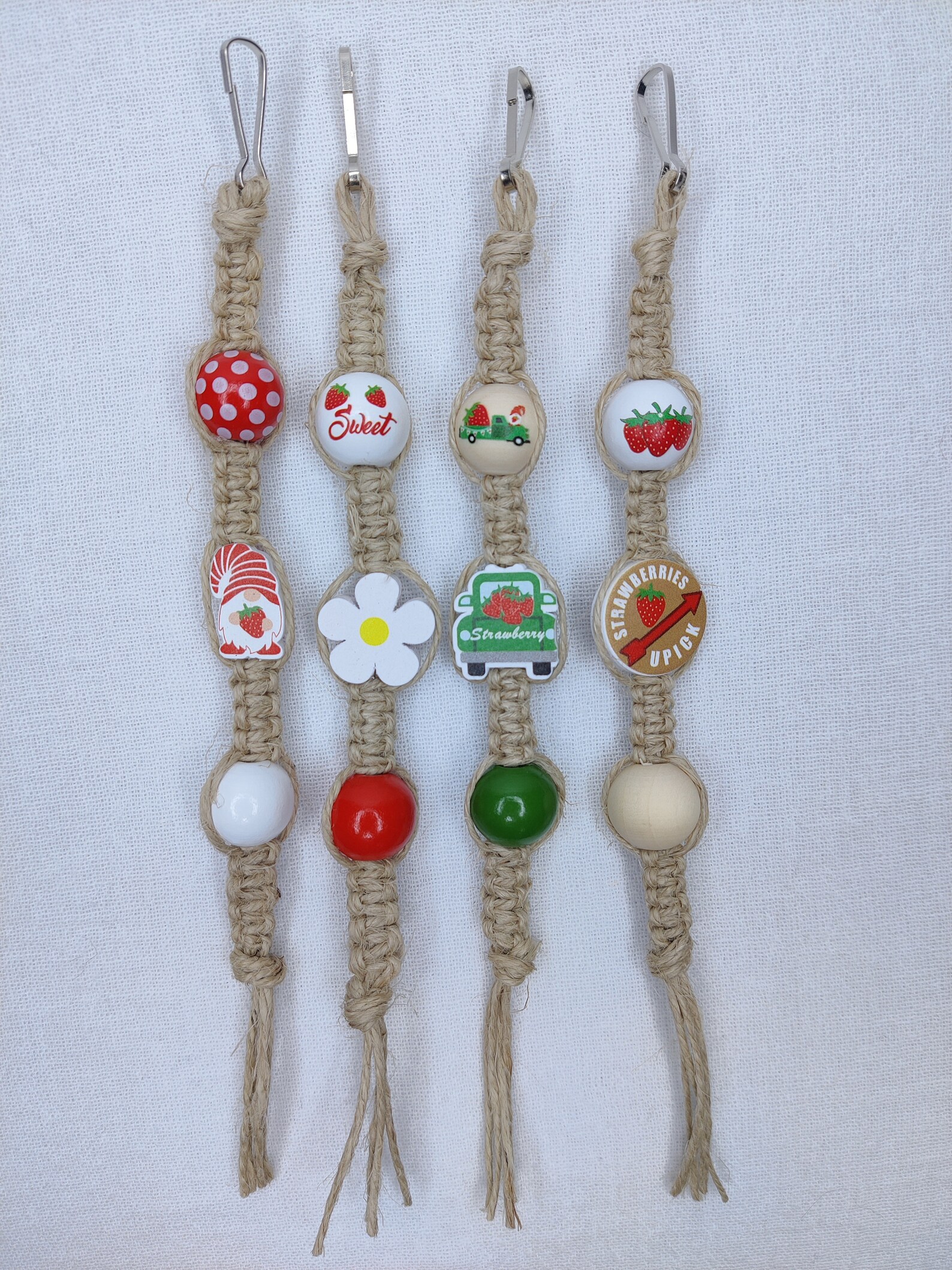Hemp Keychain With Strawberry Themed Wooden Beads - Etsy