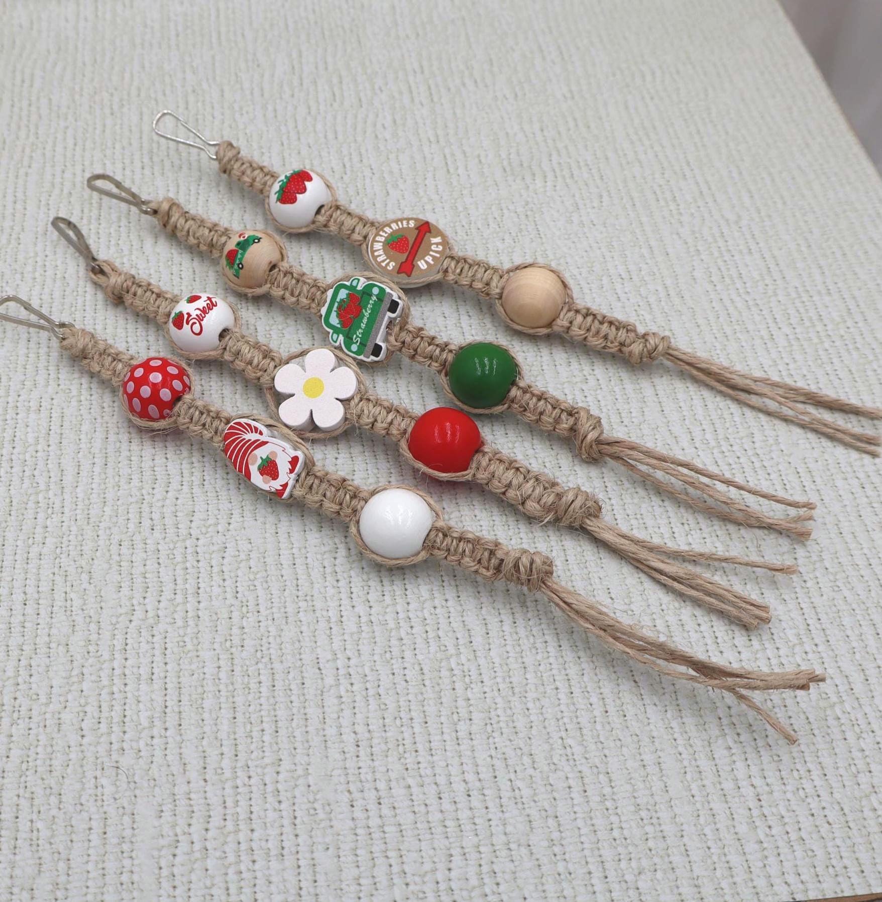 Hemp Keychain With Strawberry Themed Wooden Beads - Etsy