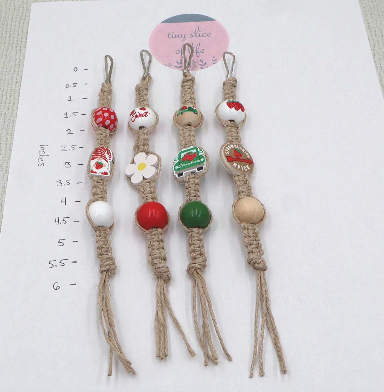 Hemp Keychain With Strawberry Themed Wooden Beads - Etsy